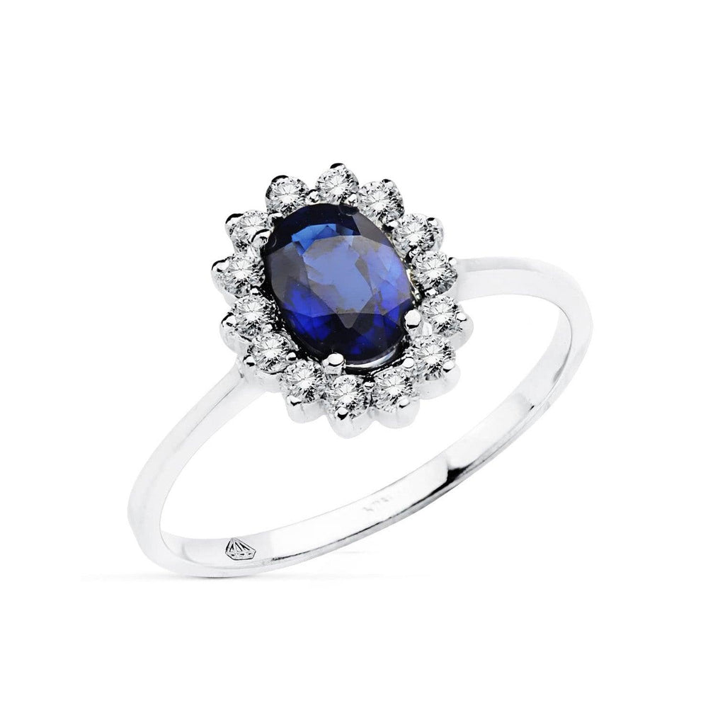 Bague "Princess Kate" en or blanc 18 carats, saphir et pavage de diama ...
