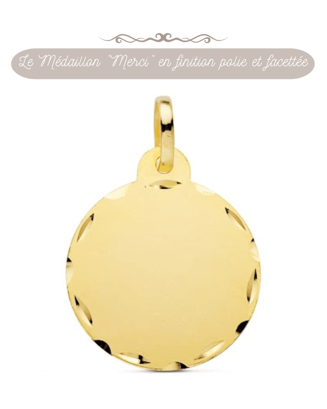 Médaille ou jeton "Merci" à graver, en or jaune 18 carats finition mat ...